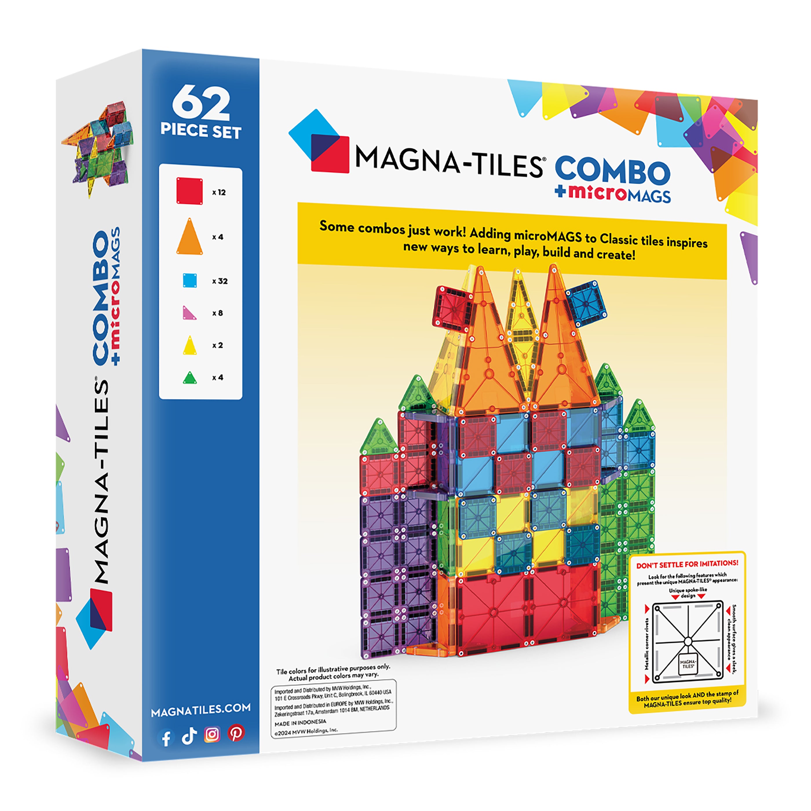 MAGNA-TILES® Combo 62-Piece Set – Magnetic Building Tiles for ...