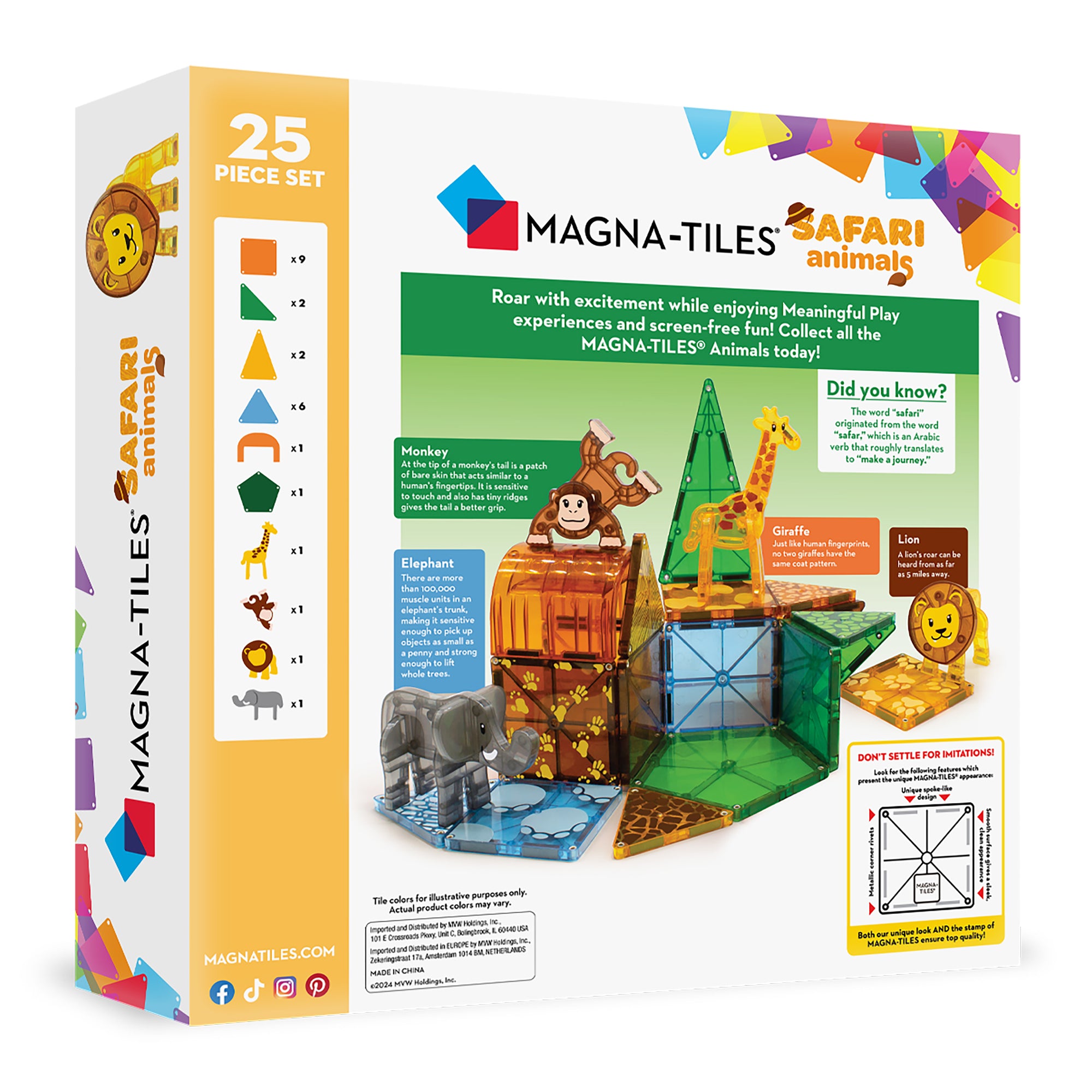 MAGNA-TILES® Safari Animals 25-Piece Set – Magnetic Animal Toy Set ...