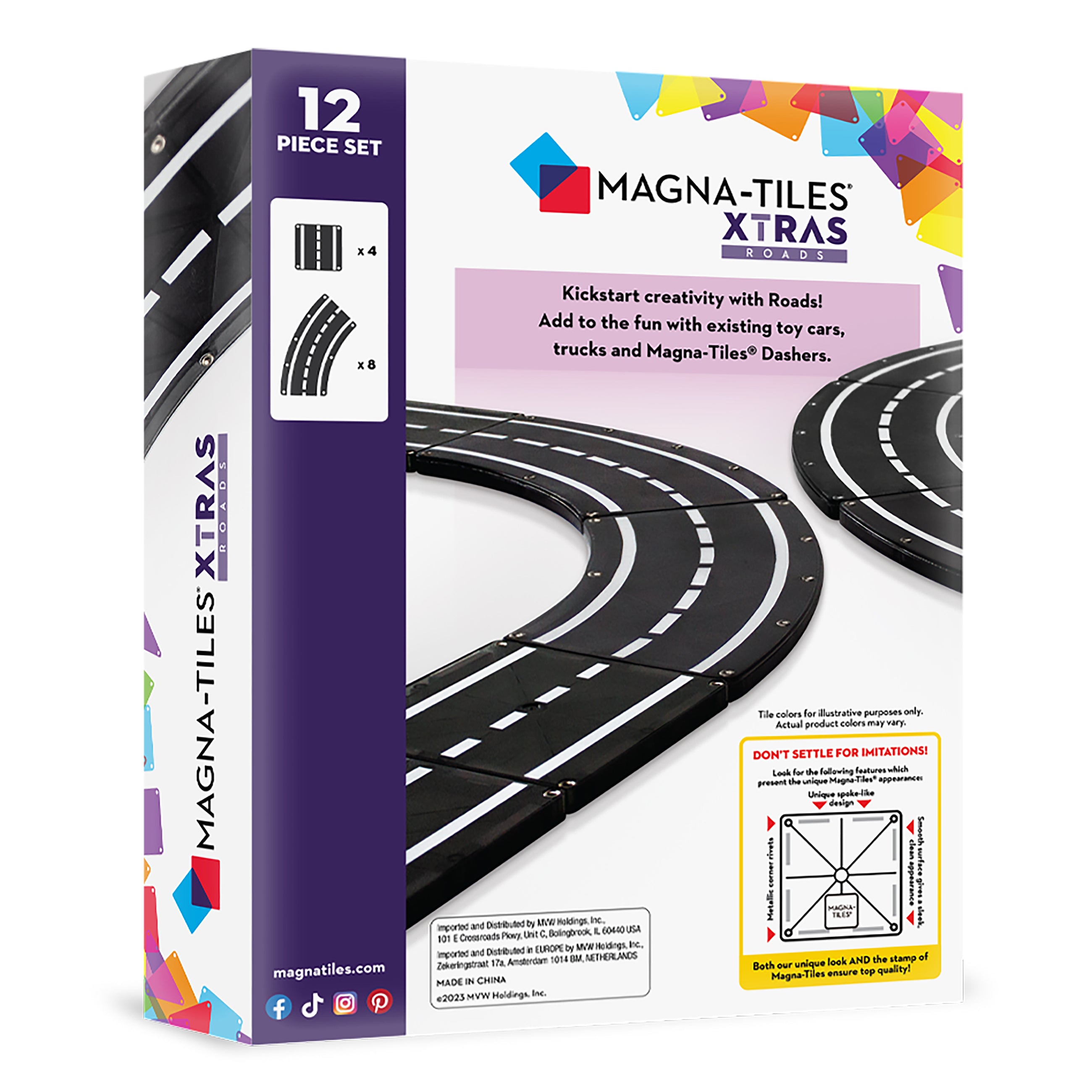 MAGNA-TILES® Xtras Roads 12-Piece Set – Magnetic Road Building Tiles ...